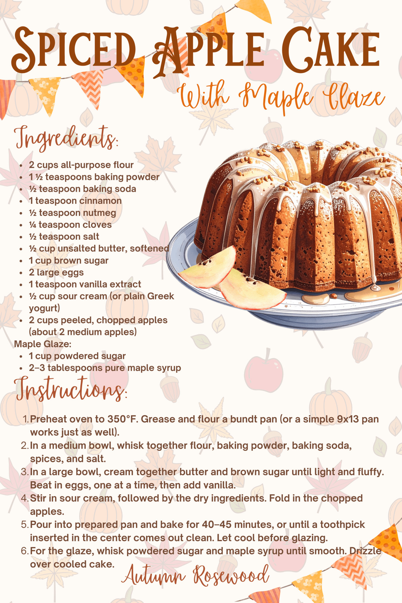 Spiced Apple Cake with Maple Glaze – Autumn Rosewood